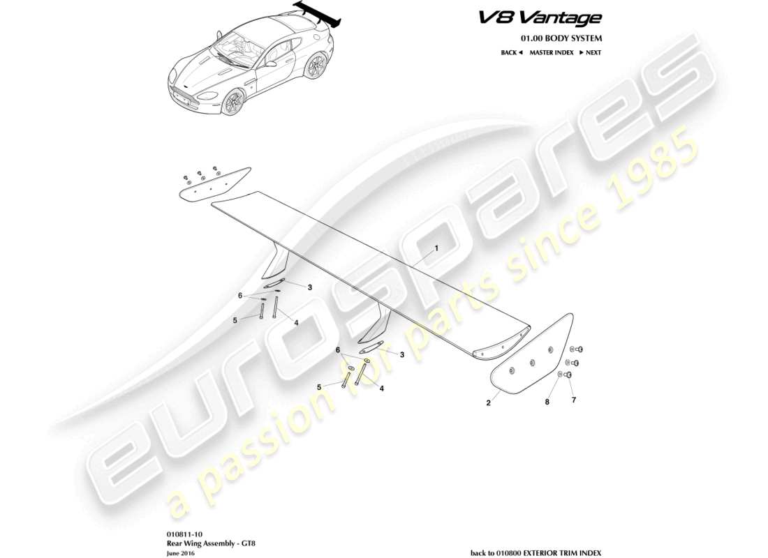 V8 Vantage (2013) REAR SPOILER Parts Diagram (010811-10)